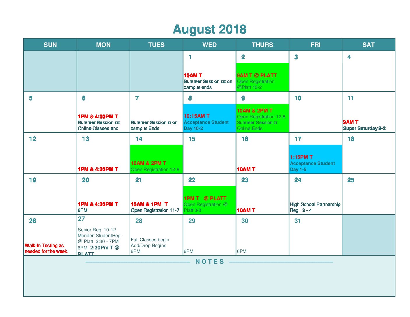 Reg Ret and Adv Calendar-2018-Full-Year | CT State, Middlesex Reg Ret and Adv Calendar-2018-Full-Year | CT State, Middlesex